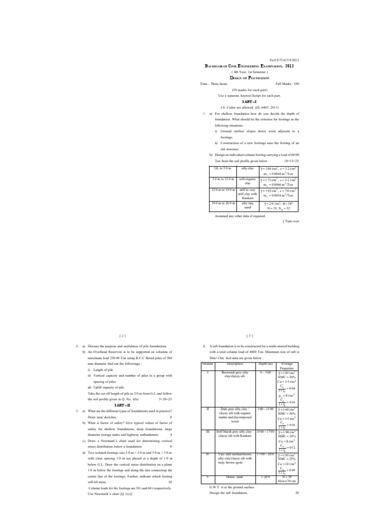 Design of Foundation Question Paper | PDF | Deep Foundation | Engineering
