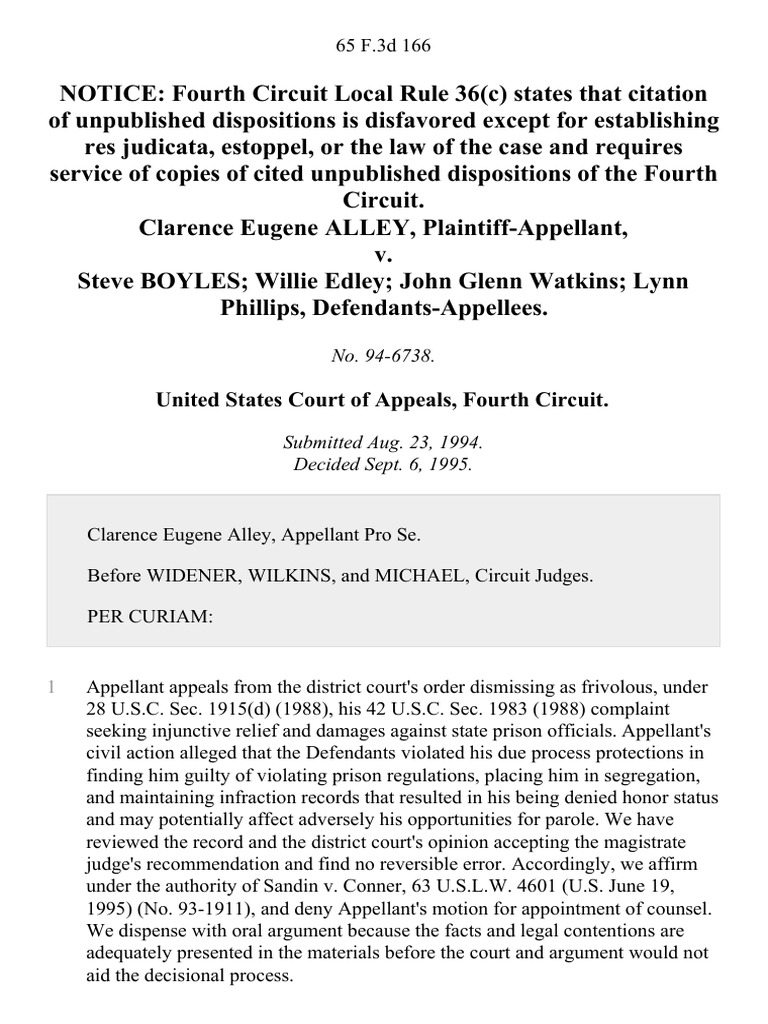 Clarence Eugene Alley v. Steve Boyles Willie Edley John Glenn Watkins ...