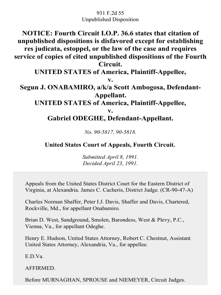 United States v. Segun J. Onabamiro, A/K/A Scott Ambogosa, United ...