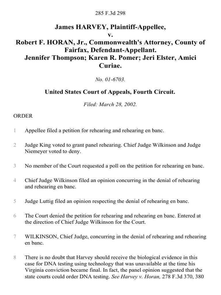 James Harvey v. Robert F. Horan, JR., Commonwealth's Attorney, County ...
