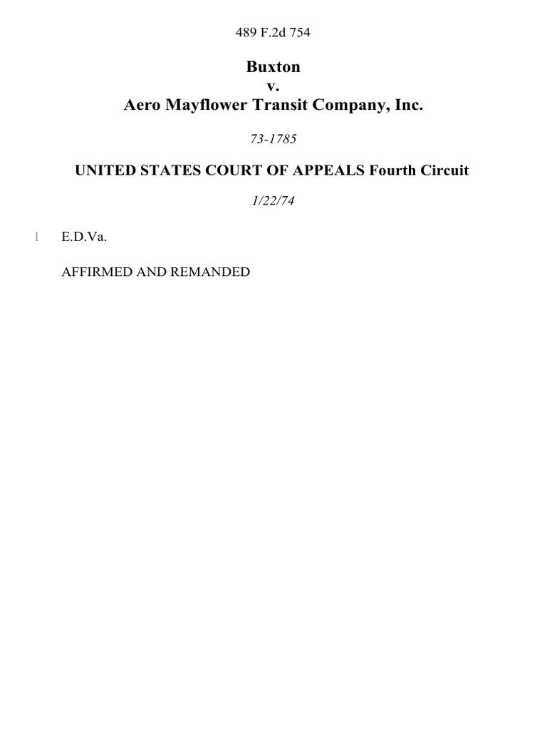 Buxton v. Aero Mayflower Transit Company, Inc, 489 F.2d 754, 4th Cir ...