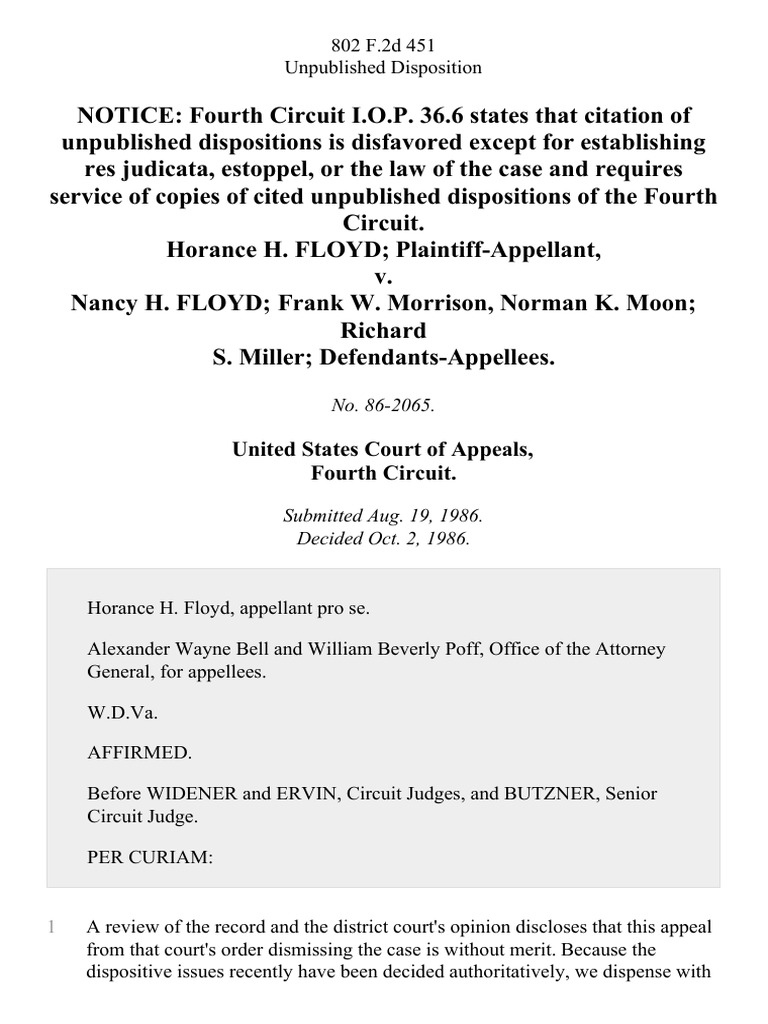Horance H. Floyd v. Nancy H. Floyd Frank W. Morrison, Norman K. Moon ...