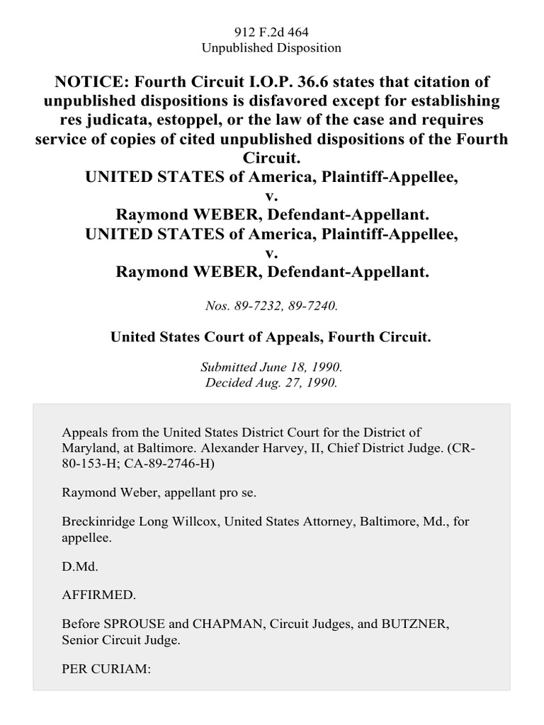 United States v. Raymond Weber, United States of America v. Raymond ...