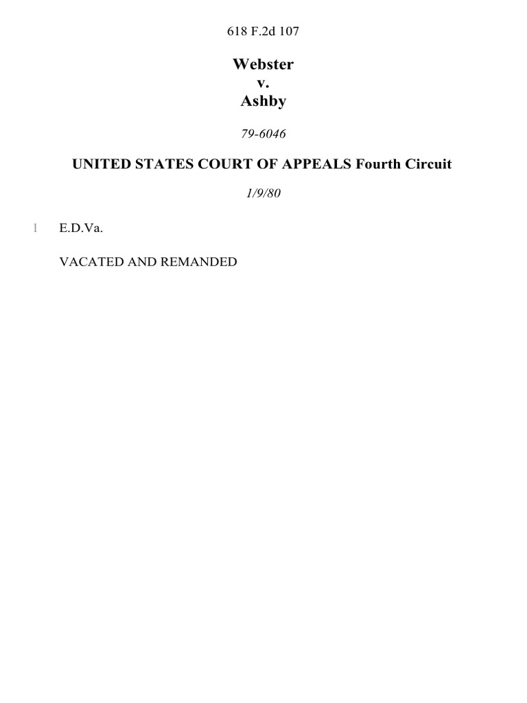 Webster v. Ashby, 618 F.2d 107, 4th Cir. (1980) | PDF