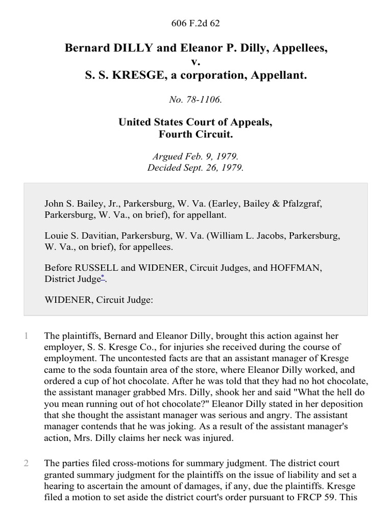Bernard Dilly and Eleanor P. Dilly v. S. S. Kresge, A Corporation, 606 ...