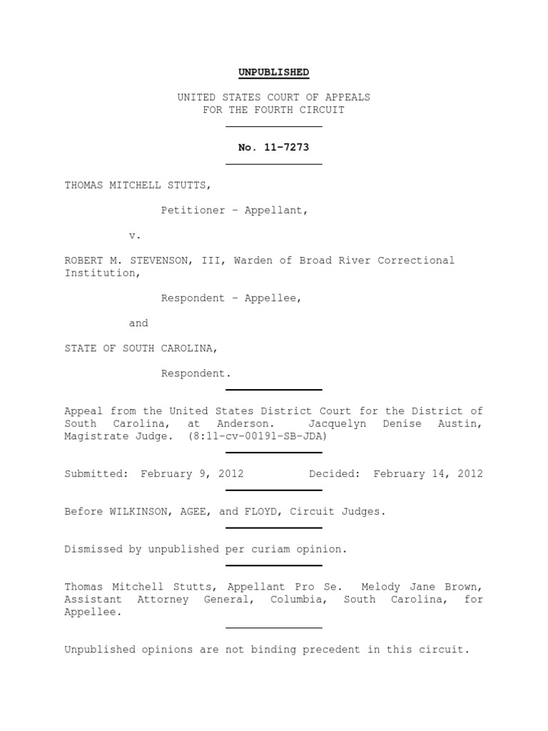 Thomas Stutts v. Robert Stevenson, III, 4th Cir. (2012) | PDF