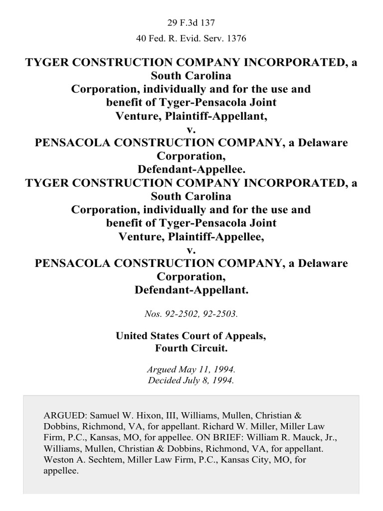 Tyger Construction v. Pensacola: Contract Dispute | PDF | Testimony ...