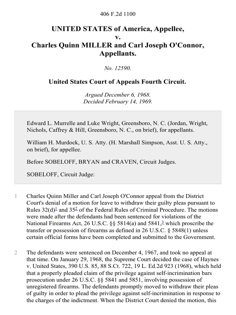 United States v. Charles Quinn Miller and Carl Joseph O'COnnOr, 406 F ...