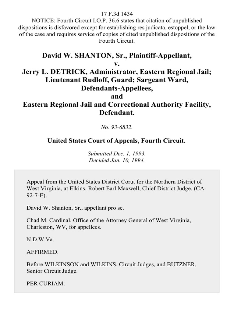 Fourth Circuit Ruling on Shanton v. Detrick | PDF