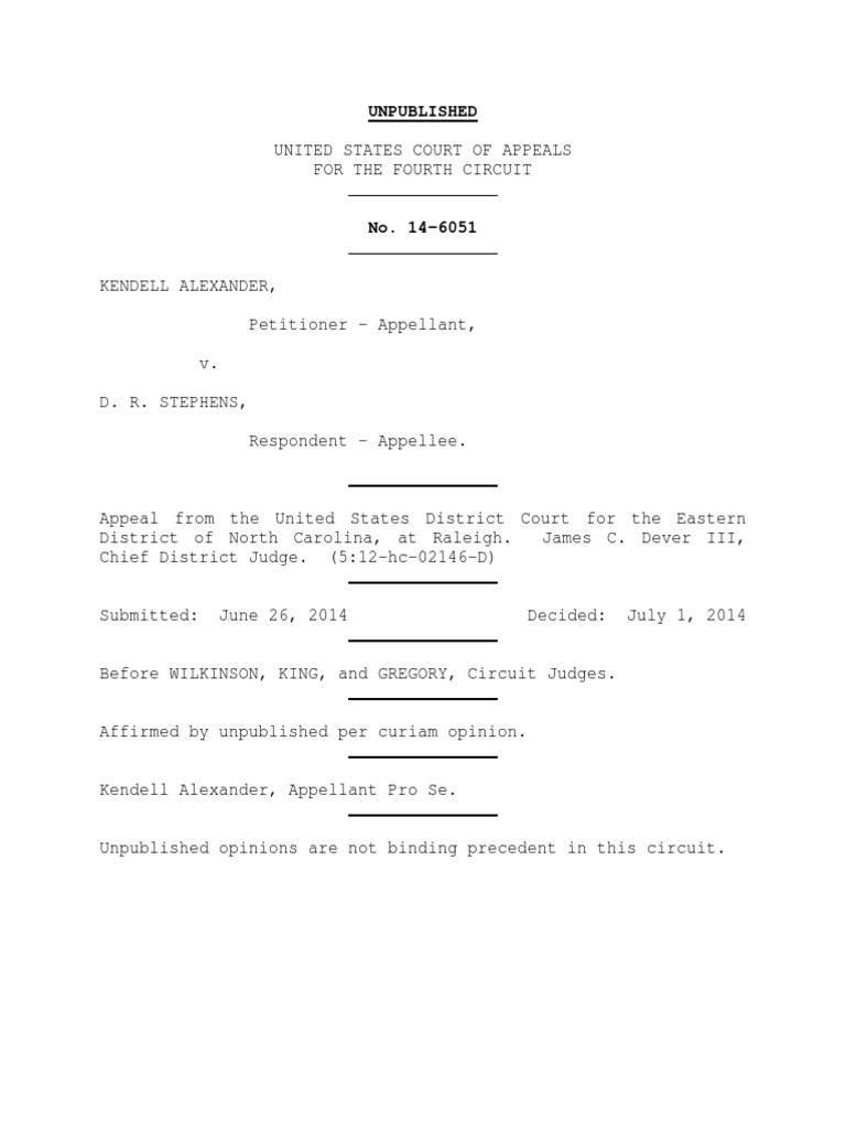 Fourth Circuit Ruling on Kendell Alexander's Appeal | PDF