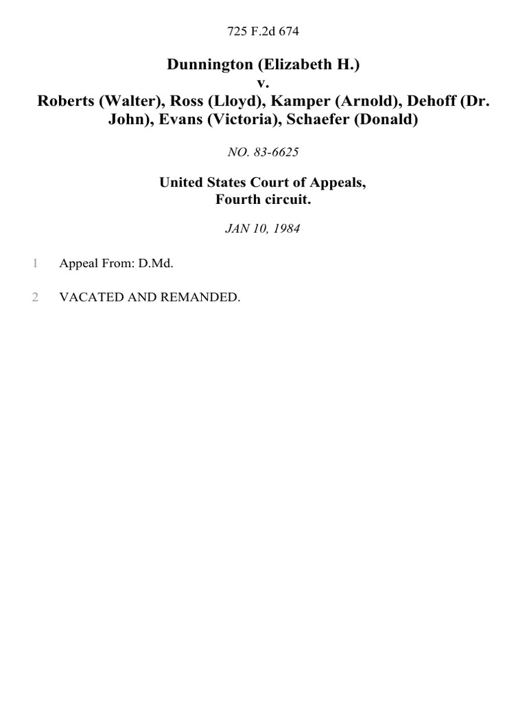 Dunnington (Elizabeth H.) v. Roberts (Walter), Ross (Lloyd), Kamper ...