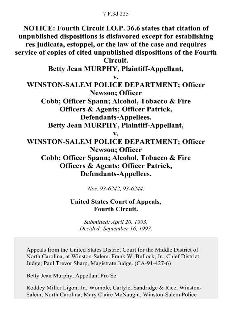 Murphy v. Winston-Salem Police Appeal | PDF | United States Magistrate ...