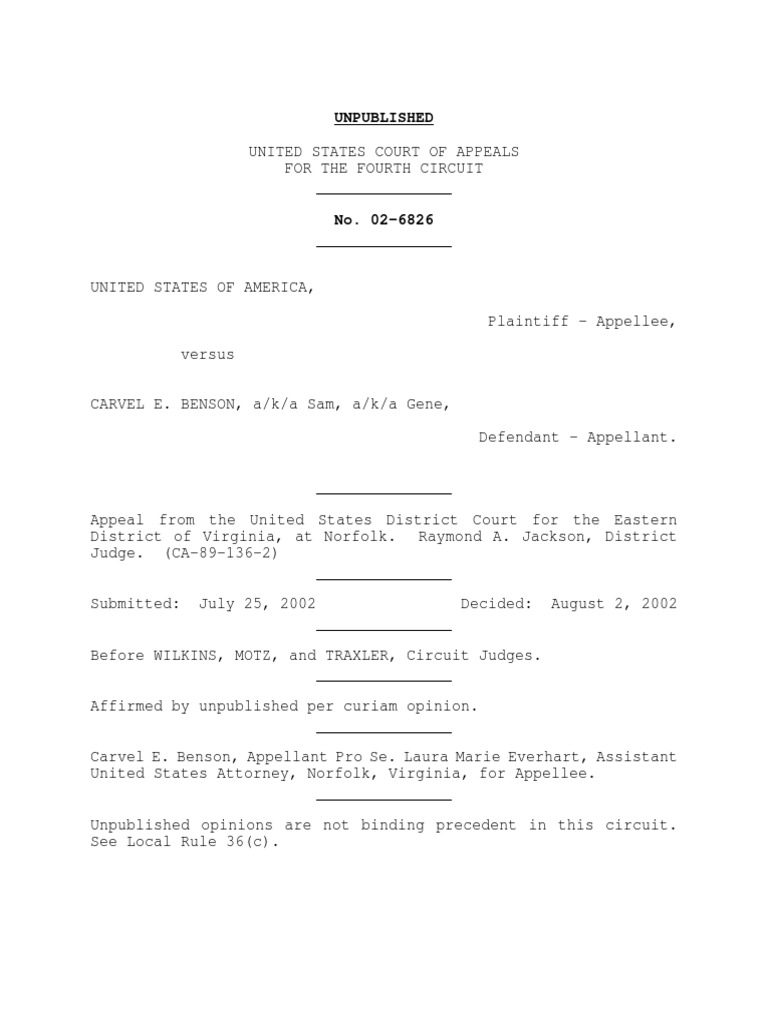 United States v. Benson, 4th Cir. (2002) | PDF