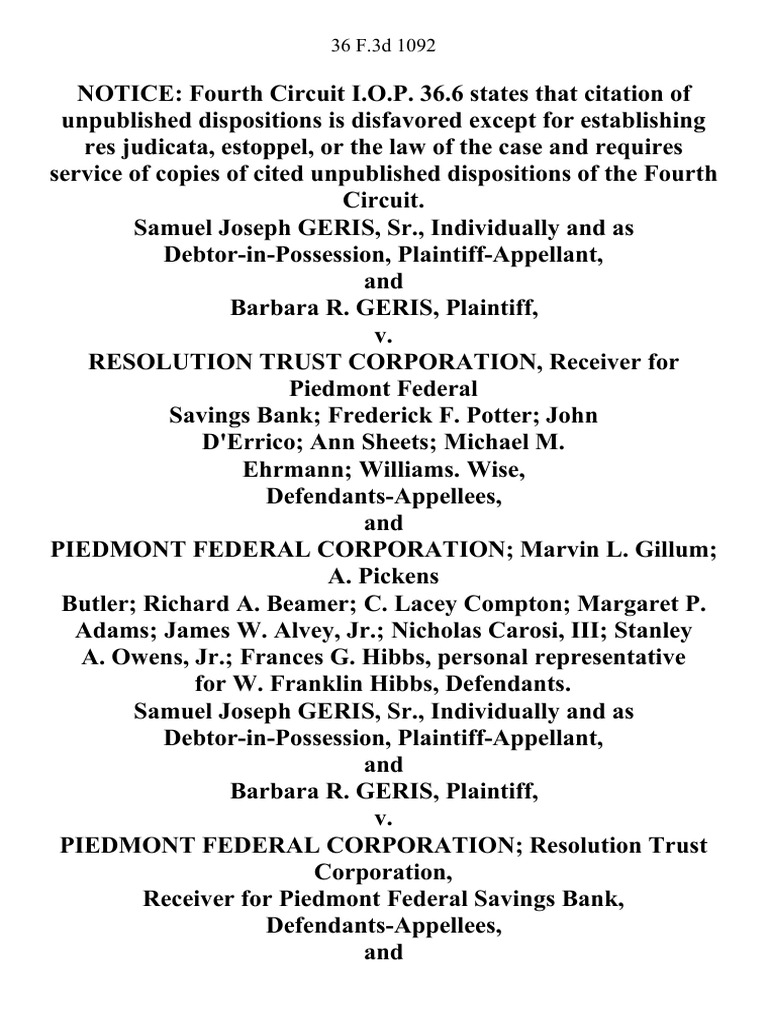 Samuel Joseph Geris, Sr., Individually and as Debtor-In-Possession, and ...
