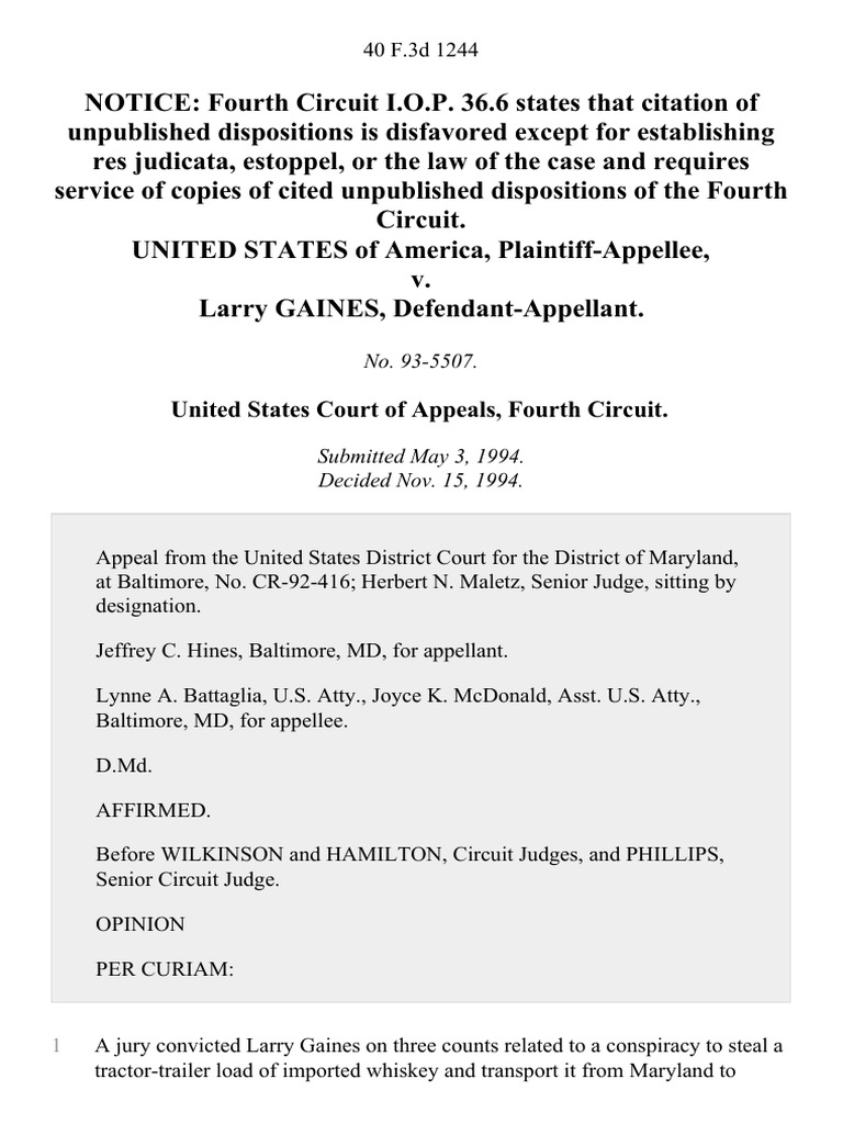 United States v. Larry Gaines, 40 F.3d 1244, 4th Cir. (1994) | PDF ...