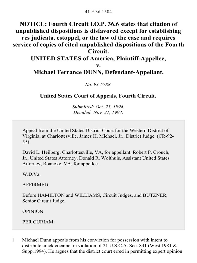 United States v. Michael Terrance Dunn, 41 F.3d 1504, 4th Cir. (1994 ...