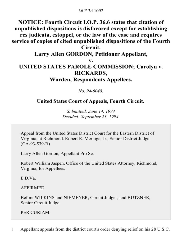Gordon v. US Parole Commission Appeal | PDF