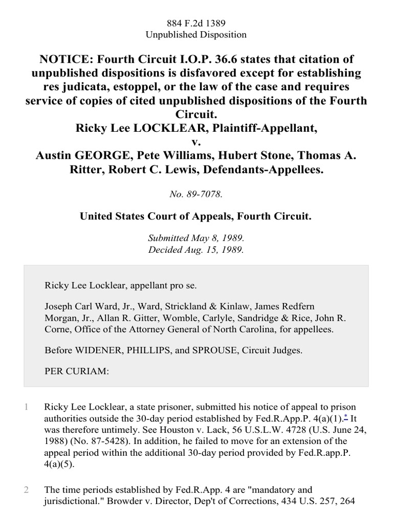Ricky Lee Locklear v. Austin George, Pete Williams, Hubert Stone ...