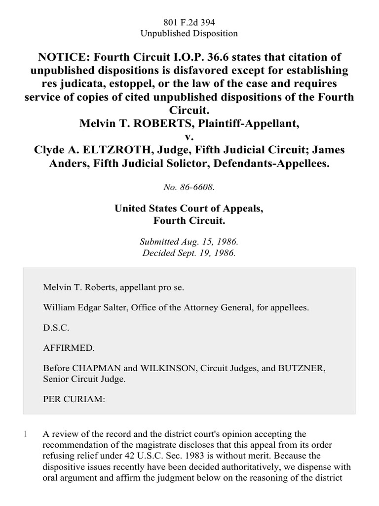 Melvin T. Roberts v. Clyde A. Eltzroth, Judge, Fifth Judicial Circuit James Anders, Fifth ...