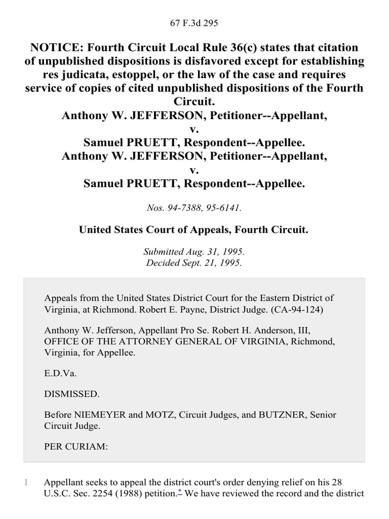 Anthony W. Jefferson v. Samuel Pruett, Anthony W. Jefferson v. Samuel ...