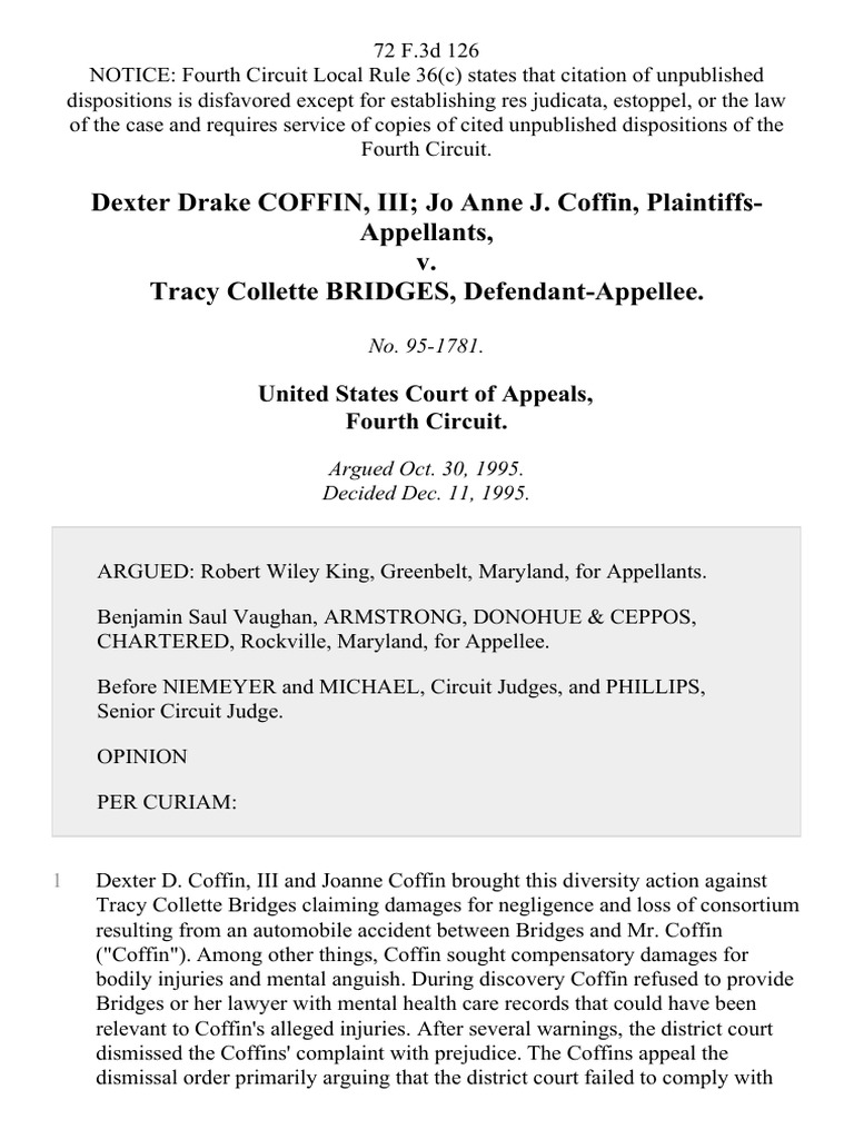Dexter Drake Coffin, III Jo Anne J. Coffin v. Tracy Collette Bridges ...
