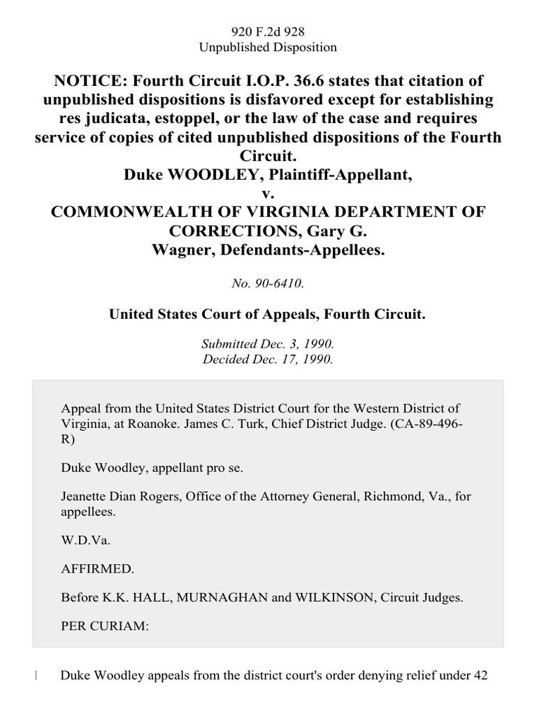 Duke Woodley v. Commonwealth of Virginia Department of Corrections ...