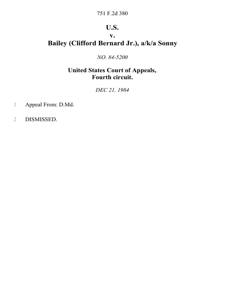 United States v. Bailey (Clifford Bernard JR.), A/K/A Sonny, 751 F.2d ...
