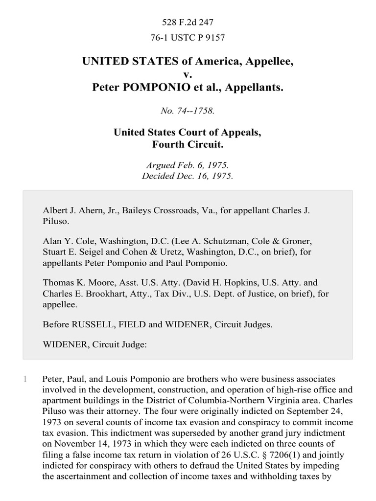 United States v. Peter Pomponio, 528 F.2d 247, 4th Cir. (1975) | PDF ...