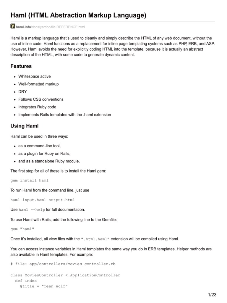 Haml - Info-Haml HTML Abstraction Markup Language | PDF | Html | Html ...