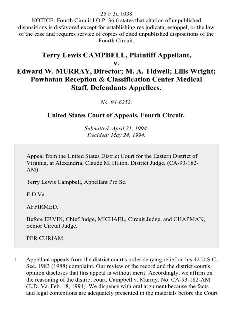Fourth Circuit Case: Campbell v. Murray | PDF