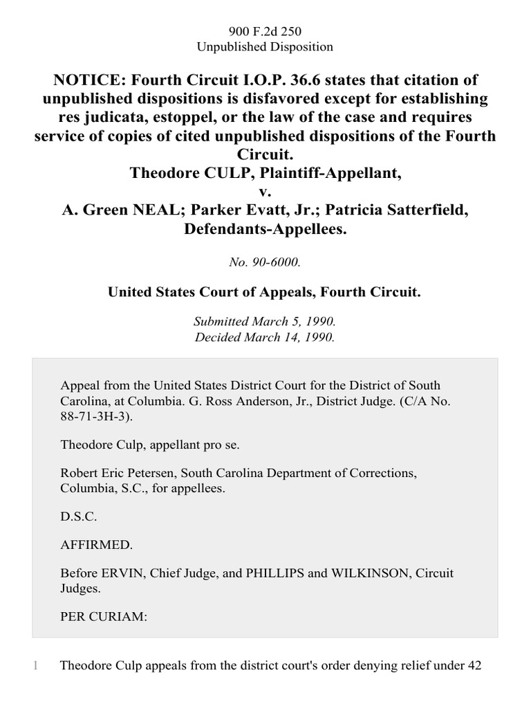 Theodore Culp v. A. Green Neal Parker Evatt, Jr. Patricia Satterfield ...