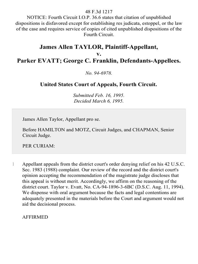 James Allen Taylor v. Parker Evatt George C. Franklin, 48 F.3d 1217 ...