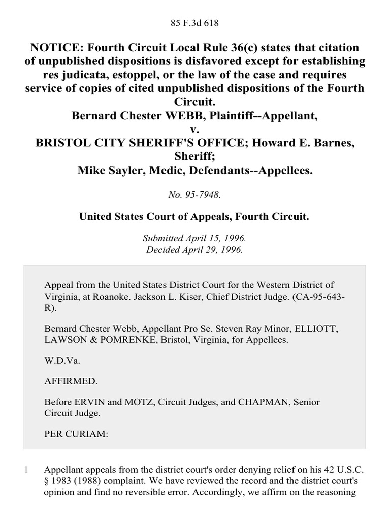 Bernard Chester Webb v. Bristol City Sheriff's Office Howard E. Barnes ...