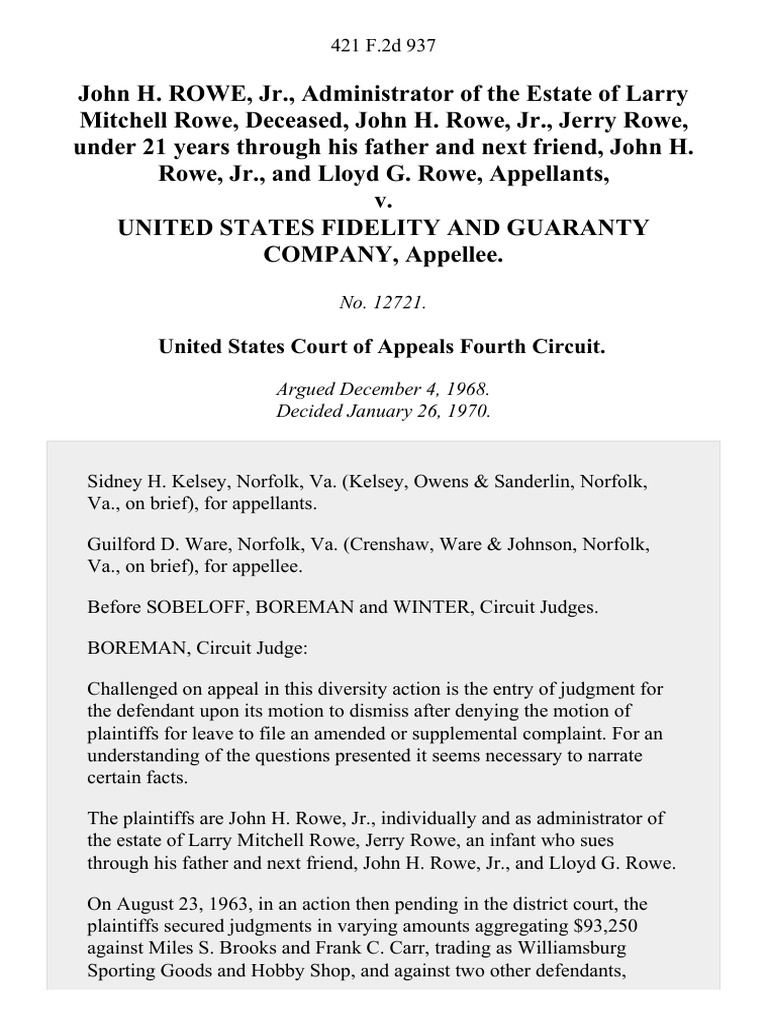 John H. Rowe, Jr., Administrator of the Estate of Larry Mitchell Rowe ...