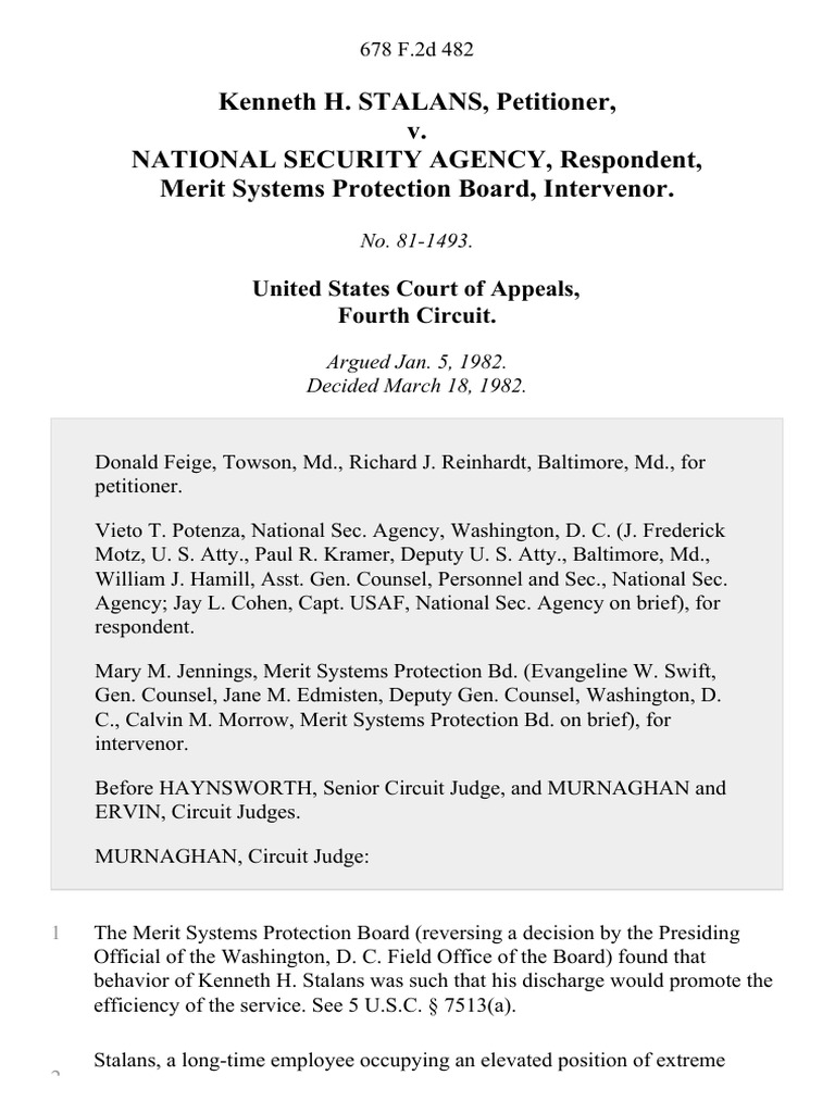Kenneth H. Stalans v. National Security Agency, Merit Systems ...