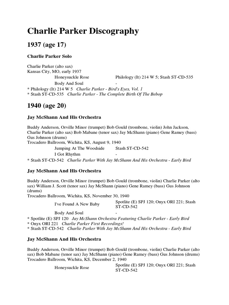 Charlie Parker Discography PDF | PDF