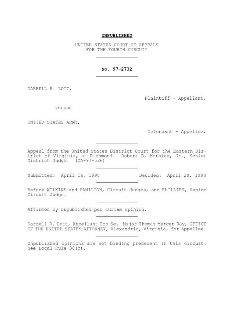 Lott v. US Army, 4th Cir. (1998) | PDF