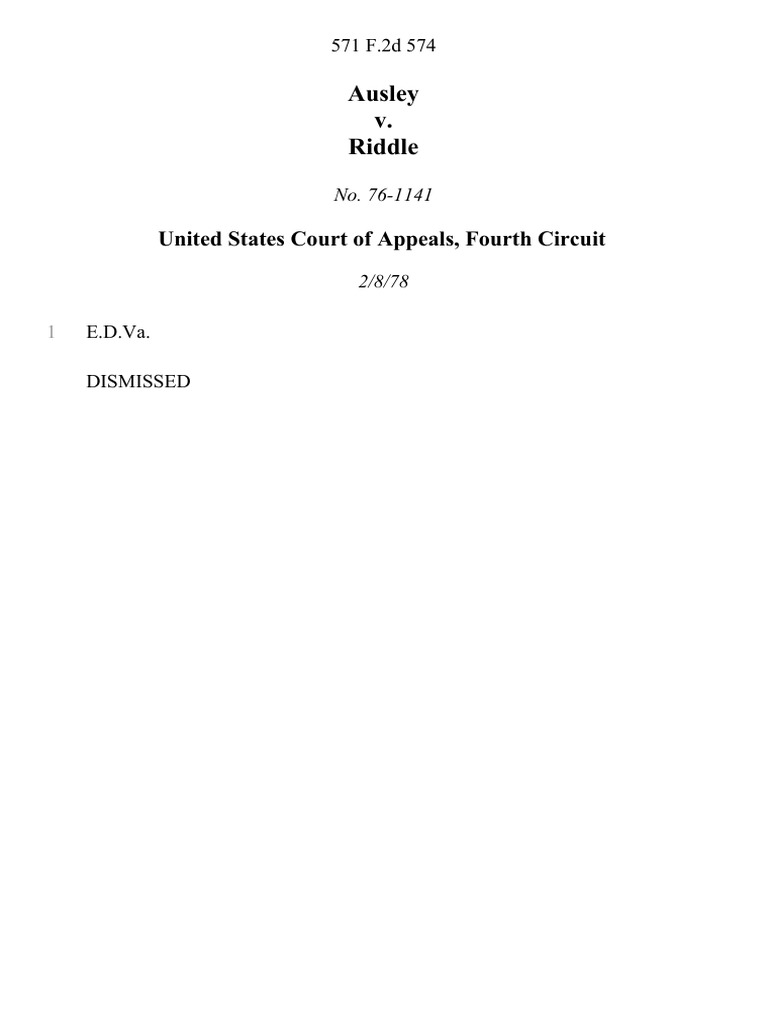 Ausley v. Riddle, 571 F.2d 574, 4th Cir. (1978) | PDF