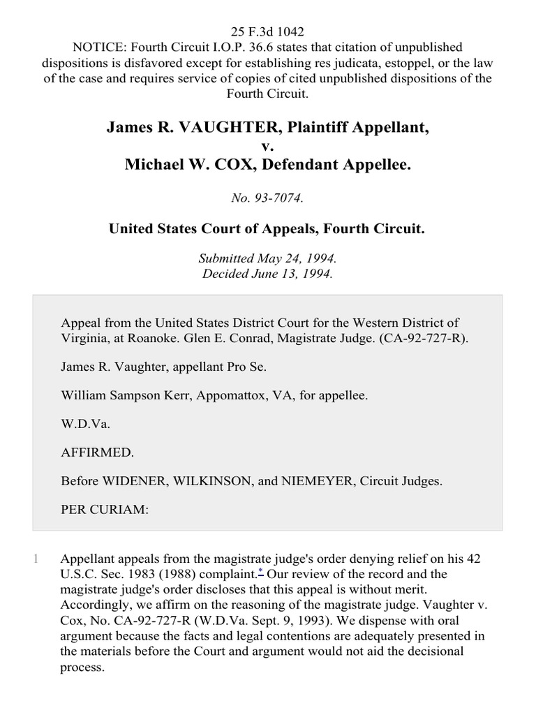 Fourth Circuit Affirms Sec. 1983 Case | PDF | Politics