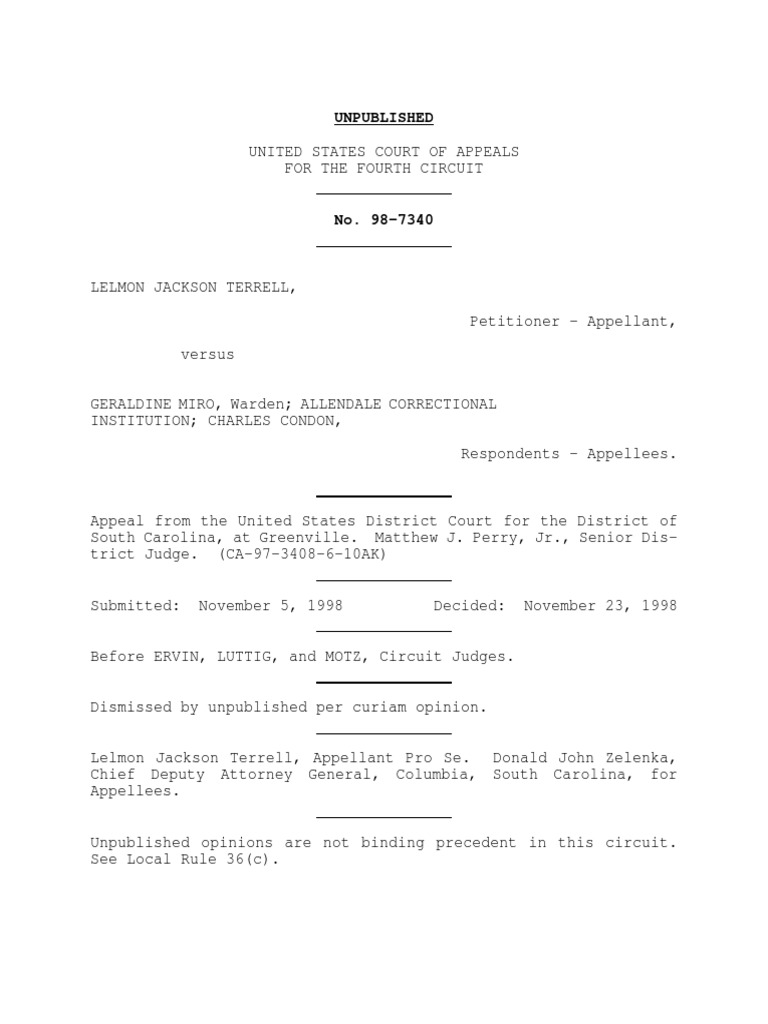 Terrell v. Miro, 4th Cir. (1998) | PDF | Appeal | Precedent