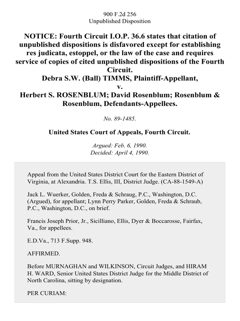 Debra S.W. (Ball) Timms v. Herbert S. Rosenblum David Rosenblum ...