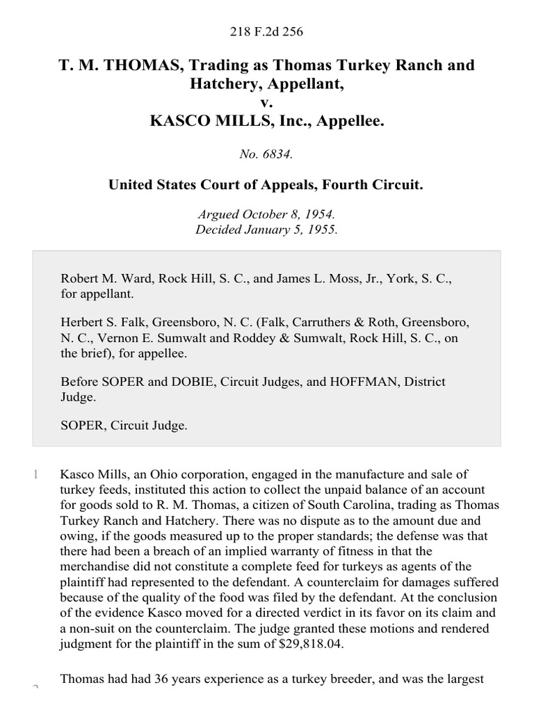 T. M. Thomas, Trading As Thomas Turkey Ranch and Hatchery v. Kasco ...