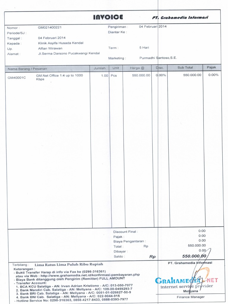 Invoice Klinik Asyifa Husada Kendal - GM021400221 | PDF