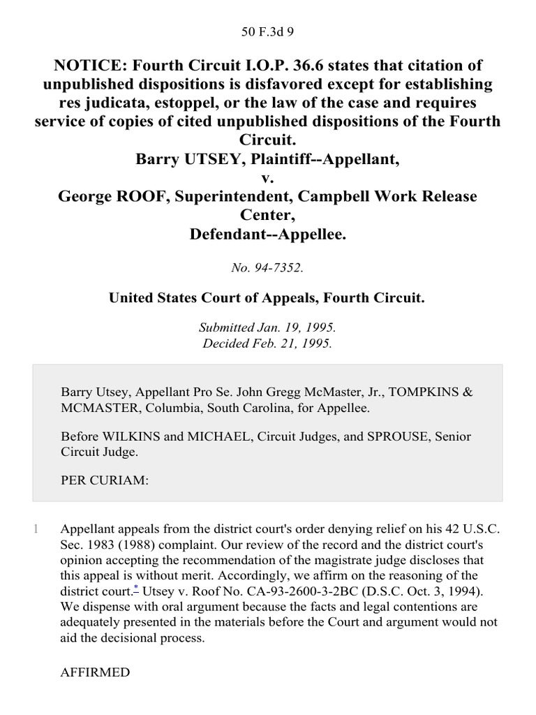 Barry Utsey v. George Roof, Superintendent, Campbell Work Release ...
