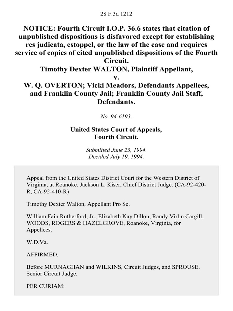 Timothy Dexter Walton v. W. Q. Overton Vicki Meadors, and Franklin ...