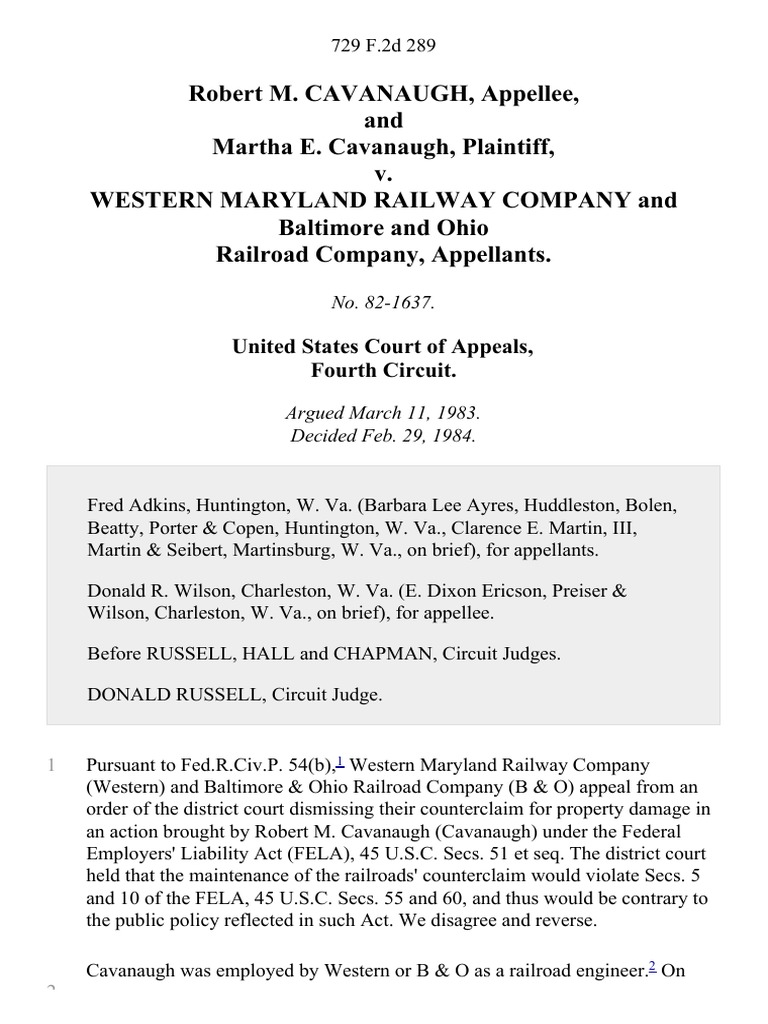 Robert M. Cavanaugh, and Martha E. Cavanaugh v. Western Maryland ...