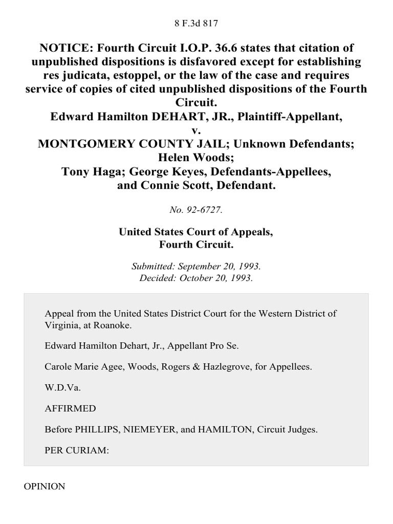 Edward Hamilton Dehart, Jr. v. Montgomery County Jail Unknown Helen ...