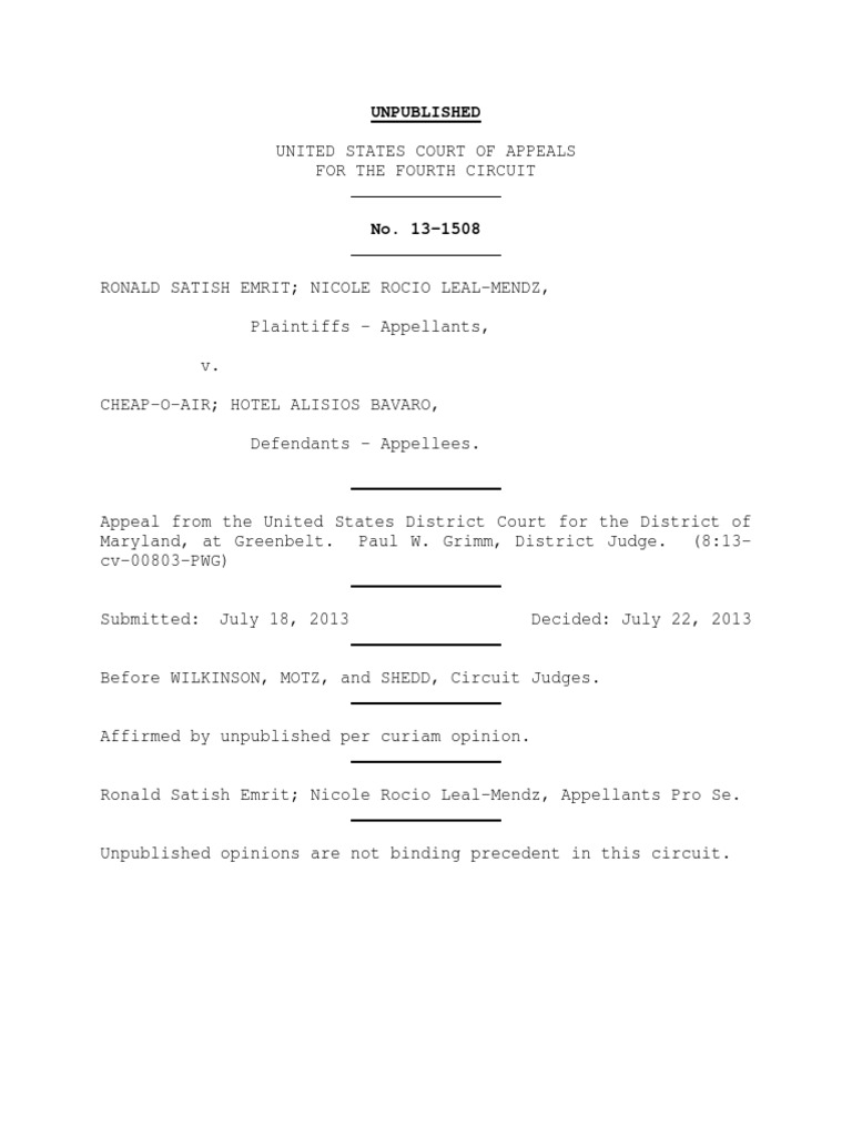 Ronald Emrit v. Cheap-O-Air, 4th Cir. (2013) | PDF