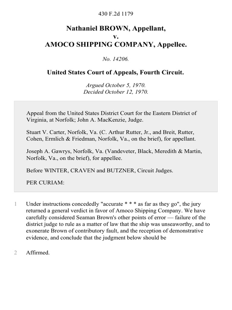 Nathaniel Brown v. Amoco Shipping Company, 430 F.2d 1179, 4th Cir ...