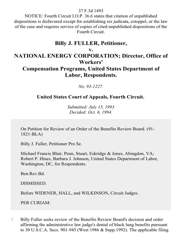 Billy J. Fuller v. National Energy Corporation Director, Office of ...